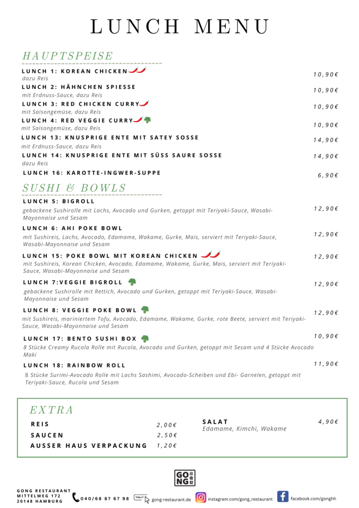 Menu - Lunch & À La Karte ⋆ GONG Restaurant Hamburg